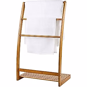 Household Items Bamboo Towel Rack Holder for Bathrooms,Freestanding Beach Towel & Poolside Rack with Bottom Storage Shelf,Quilt Rack Stand or Blanket Rack for Living Room or Bedroom 1pcs