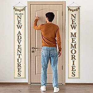 New Home New Adventures New Memories Porch Sign Door Banner Decor Brown – New House Housewarming Party Theme Decorations for Men Women Supplies