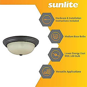 Sunlite 46083-SU Traditional Dome Ceiling Light Classic Decorative Flushmount, Tea-Stained Glass Shade, 60W A19 Bulbs (Not Included), for Bedroom, Hallways & Bathrooms, 16-Inch, Distressed Brown