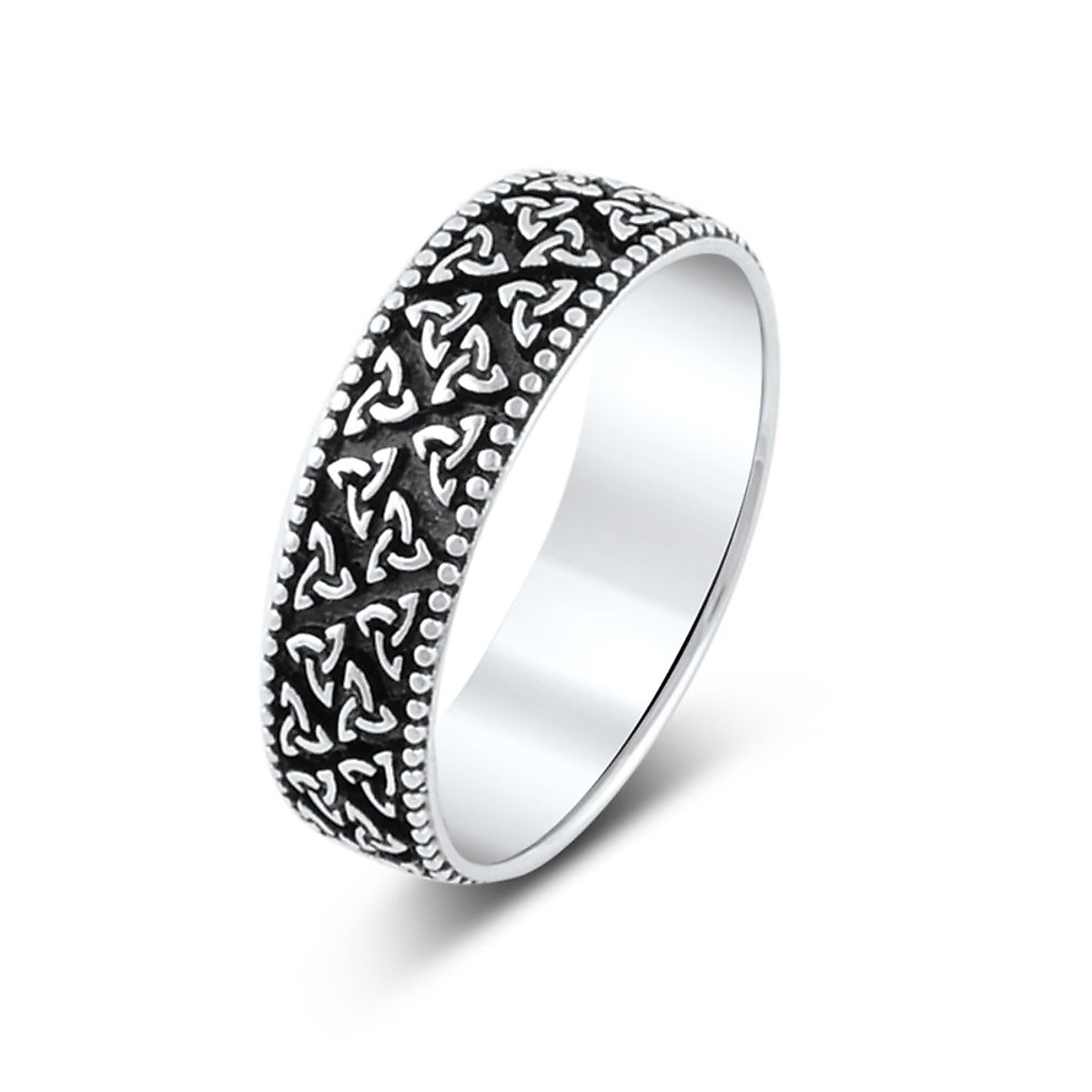 Heartbeat Sterling Silver Trinity Knot Celtic Beaded Edge Eternity Wedding Band Ring (10)
