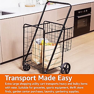 Amazon Basics Foldable Shopping Utility Cart with 360-Degree Wheels, X-Large, Black