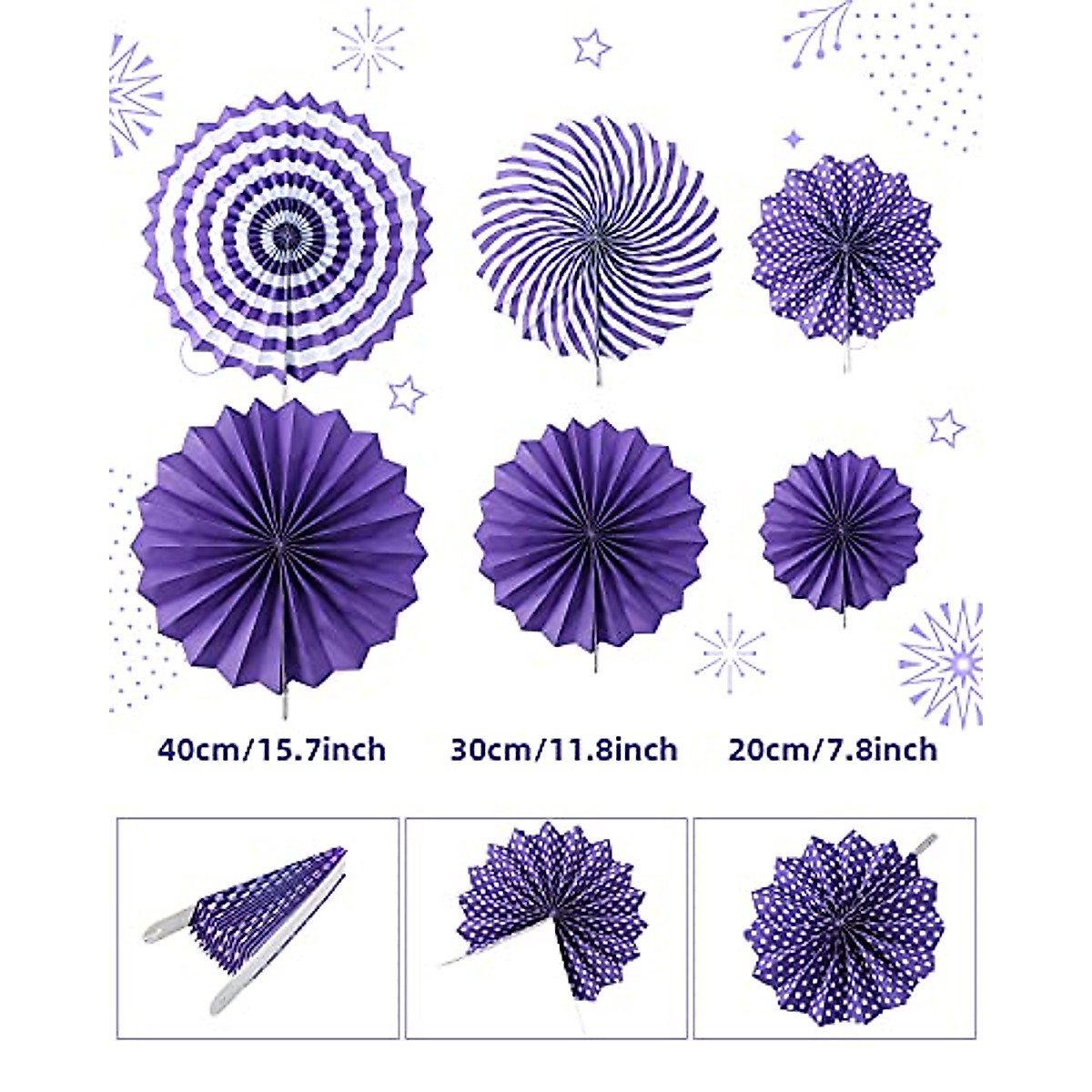 Auihiay 32 Pieces Purple Party Decoration Include Paper Fans, Tissue Paper Pom Poms, Circle Dot Garland and Tissue Paper Tassel for Birthday Wedding Baby Shower Bridal Shower Girls Women Party