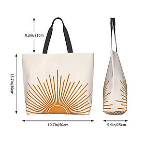 Cafl Boho Sun Sunshine Shoulder Bag Orange Bohemian Sun Tote Bag Large Reusable Eco-friendly Shopping Bags Portable Storage Handbag Convenient Shoppers for Gym Beach Travel Shopping