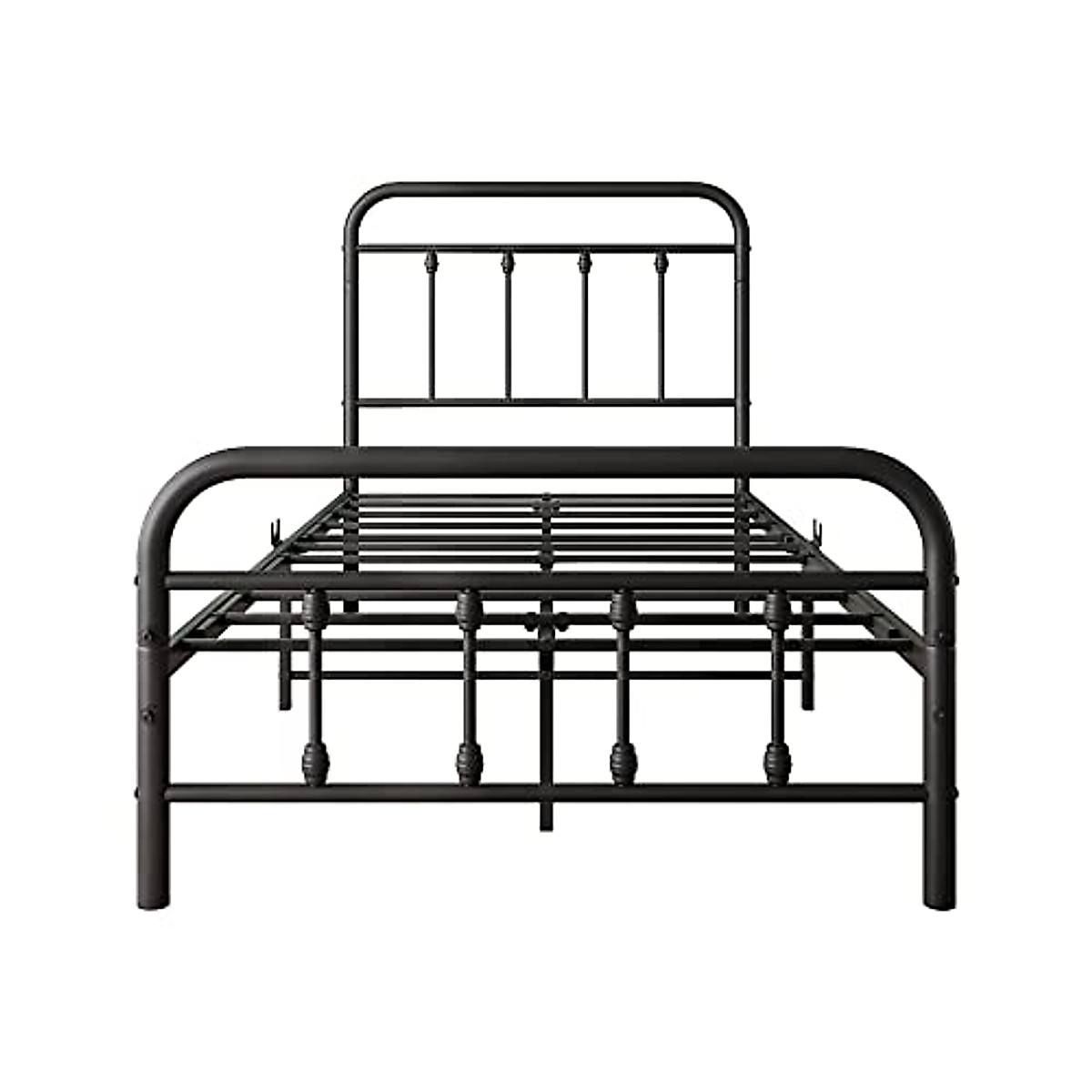 Elegant Home Products Vintage Twin Size Bed Frame with Headboard and Footboard Mattress Heavy Duty Metal Platform, Steel Slat Support (Twin, Black Sanded)