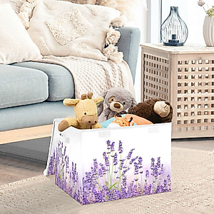 Kigai Collapsible Lavender Flowers Storage Basket with Lids and Handles,Storage Bins for Shelves Closet Bedroom,Office Storage