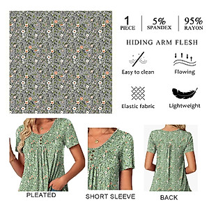 POPYOUNG Summer Womens Tunic Tops Loose Fit dressy Casual Short Sleeve Shirts to wear with Leggings M, Polka Dot Black