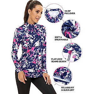 LURANEE 3/4 Zip Pullover Women's, SPF Long Sleeve Yoga Jacket, Workout & Running Activewear - Medium, Geometry Blueeink