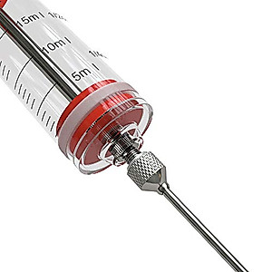 Meat Injector Kit, Plastic Marinade Turkey BBQ 1-oz Syringe with 2 Stainless Steel Needles - 3 Extra O-Rings & 1 Cleaning Brush For Basting & Grilling