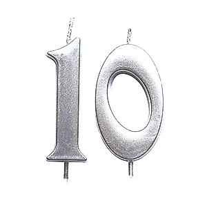 MAGJUCHE Silver 10th Birthday Numeral Candle, Number 10 Cake Topper Candles Party Decoration for Girl Or Boy