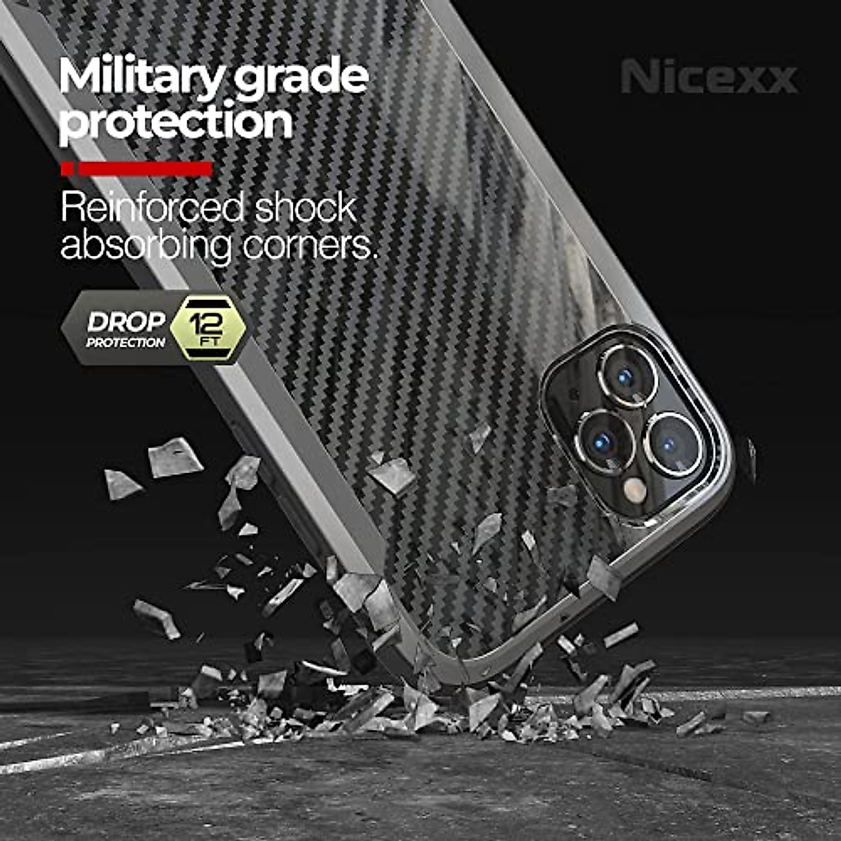 Nicexx Designed for iPhone 11 Pro Case with Carbon Fiber Pattern, 12ft. Drop Tested, Wireless Charging Compatible - Black