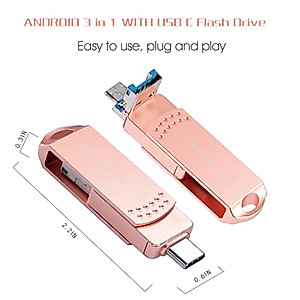USB Flash Drive 1TB USB C Thumb Drive Phone Photo Stick 3in1 USB 3.1 Memory Stick External Storage Richwell for Android Devices,Computers and MacBook USB C-1TB AZ Pink