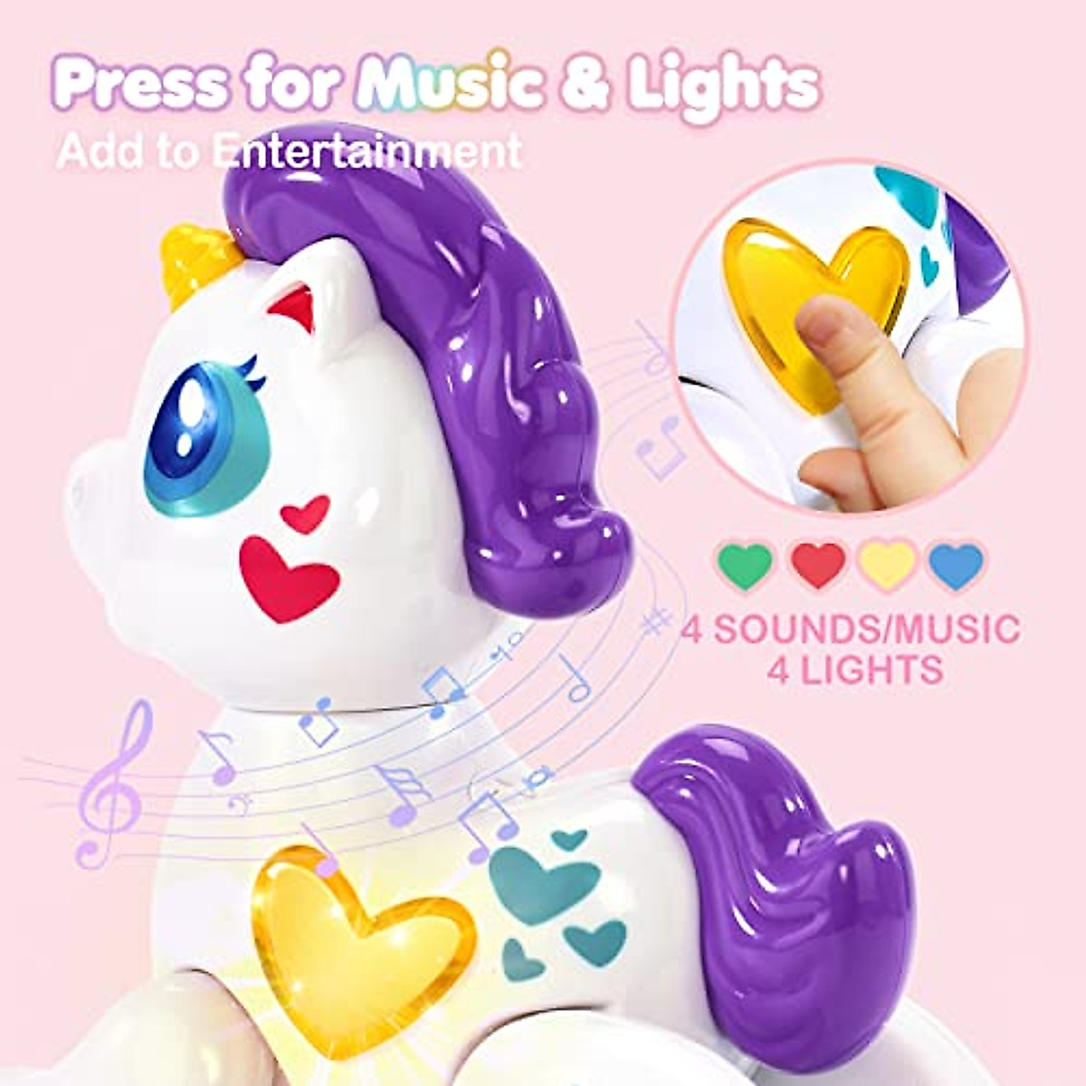 hahaland Toddler Girl Toys Unicorn Toy for 1 Year Old Girl, Musical Light up Kid Girl Interactive Travel Toys, Baby Toys 12-18 Months, 1+ Year Old Girl Birthday Gifts