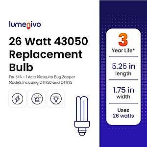 lumenivo 26 Watt Bug Zapper Bulb Replacement for DynaTrap 43050 26W Bug Zapper Light Bulbs Outdoor for Mosquito Control - for Models DT1750 and DT1775 - ¾ Acre and 1 Acre Coverage - 3 Pack