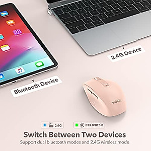 WisFox Bluetooth Mouse, Silent Wireless Mouse Come with 2 Modes (Bluetooth 3.0/5.0 + USB), Multi-Device Portable Cordless Mouse for Laptop, iPad, MacOS, PC, Windows, Android (Pink)
