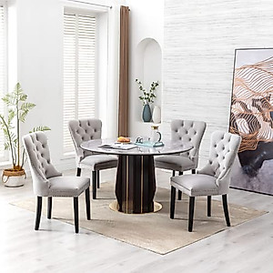 CIMOO Velvet Upholstered Dining Chairs Set of 4 Comfortable Tufted Chair Modern Armless Chairs with Button, Nailhead Trim, (Grey, Ring on The Back)