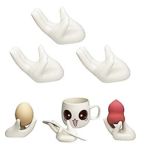 MaoYaMao Set of 3 Creative Ceramic Hand Shaped Egg Cup Holder Porcelain Egg Cup Easter Egg Display Stand for Hard Boiled Eggs Breakfast Table Kitchen Gift(White)