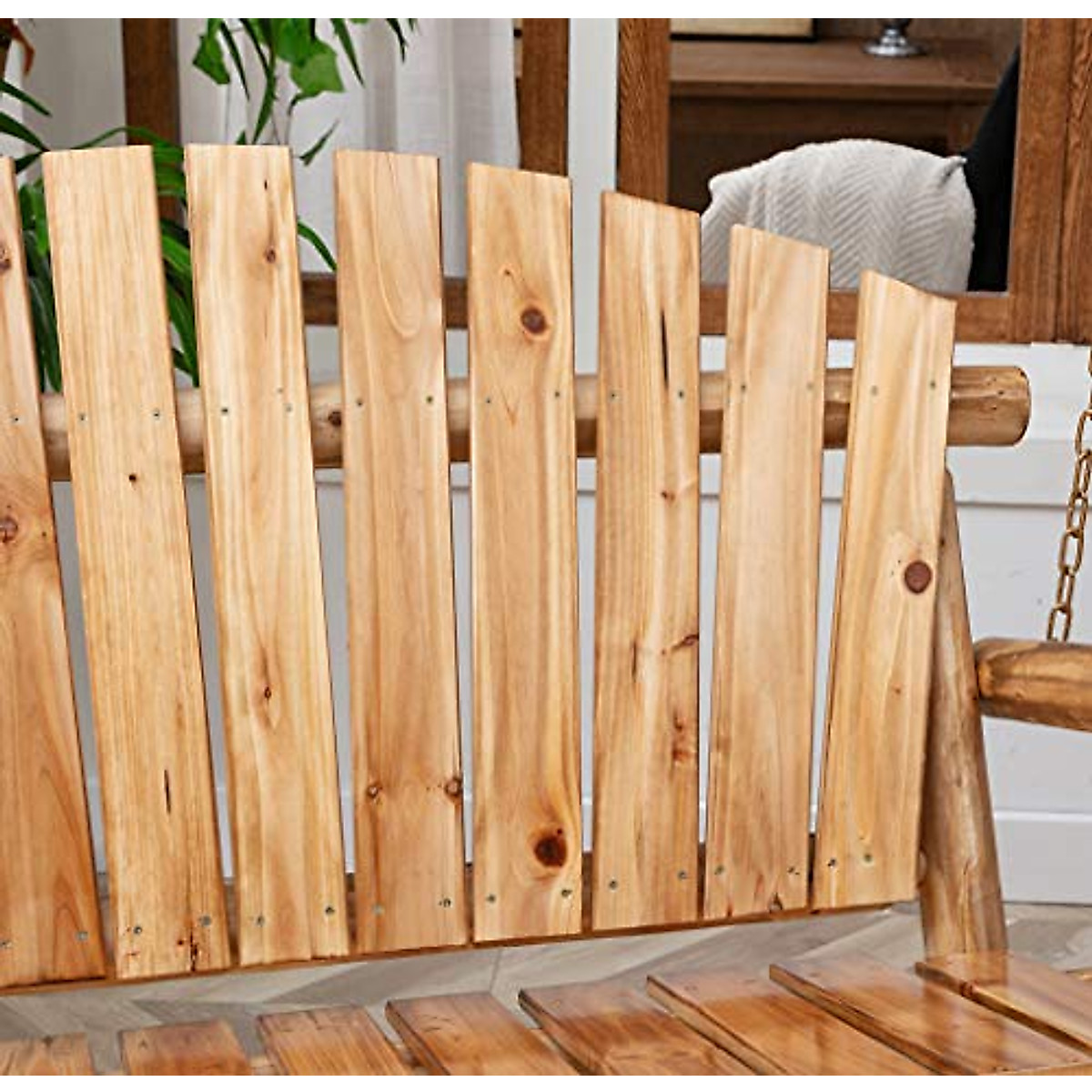 Anraja 800lbs Rustic Hanging Log Porch Swing Wood with Chains Heavy Duty 4 Ft, Lightly Toasted