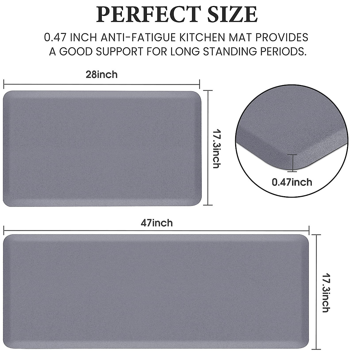 HappyTrends Kitchen Mat [2PCS] Cushioned Comfort Anti-Fatigue Floor Mat, Waterproof Non-Slip Kitchen Rugs, Thick Perfect Ergonomic Foam Standing mat for Kitchen, Home, Office, Laundry,Grey