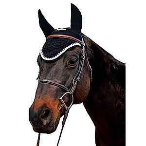 Equine Couture Fly Bonnet with Silver Rope & Crystals - Pony Color - Black, Size - Full