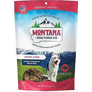 MONTANA DOG FOOD CO. Bison Liver Freeze-Dried Raw Dog Treats – Grain-Free, 100% All-Natural Single Ingredient – High Protein, Nutrient-Rich Dog Treats – Premium USA-Made, 2.5 oz