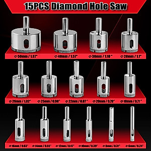 WORKEASE Diamond Hole Saw Set, 17 Pcs Tile Hole Saw Kit with Double Suction Cups Hole Saw Guide Jig Fixture from 0.24''- 1.97'' for Ceramic Glass Tile Porcelain Marble