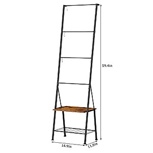 Blanket Ladder with Shelf, Towel Rack for Bathroom Standing, Blanket Rack for Bedroom Freestanding Towel Rack for Bathroom Metal Towel Bar Stand Drying and Display Rack with Shelf, Rustic Brown