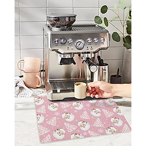 Coffee Mat for Counter, Pink Christmas Santa Truck Xmas Tree Snowflake Absorbent Hide Stain Coffee Bar Mat, Non-slip Coffee Bar Accessories Kitchen Drying Mat Fit Under Coffee Maker Espresso Machine