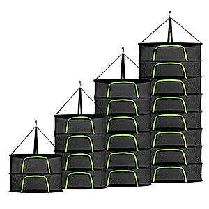 Gefemini Drying Net for Herbs 2/4/6/8-Layer Herb Drying Rack Hanging Foldable Mesh Drying Rack with Hooks Zipper Design for Herbs（Black，4floors）
