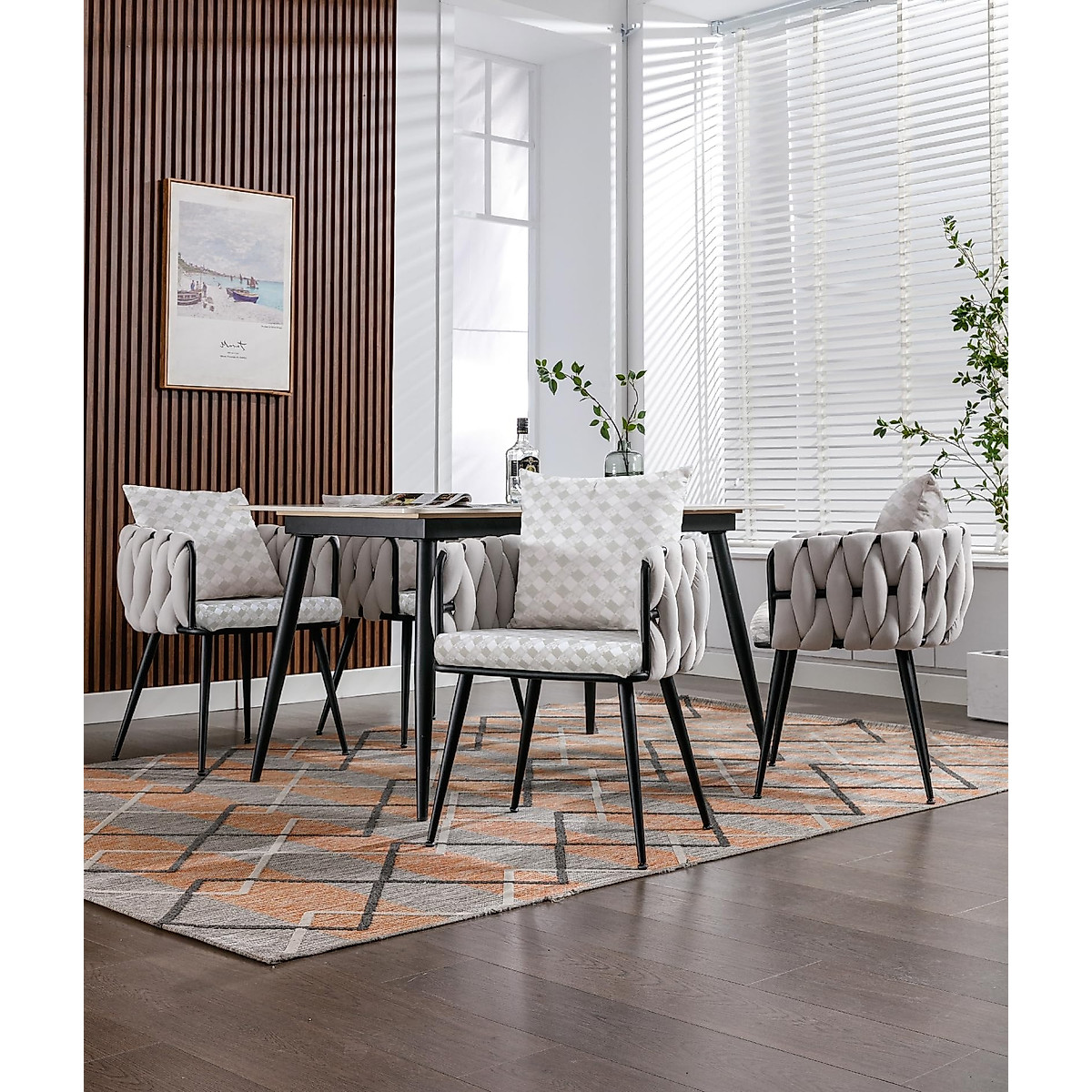 Wycian Comfortable Chairs, Cream Chair Vanity 2PCS Velvet with Woven Tufted Backrest Details Seat Height 18" for Living Room Bedroom Dining Rooms Garden