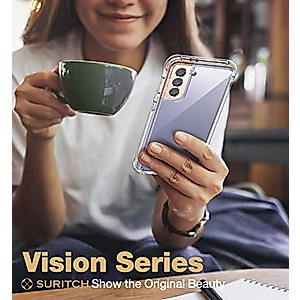 SURITCH Clear Case for Samsung Galaxy S21 5G,[Built in Screen Protector][Camera Lens Protection] Full Body Protective Hard Shell+Soft TPU Bumper Shockproof Rugged Cover for Galaxy S21 6.2" (Clear)