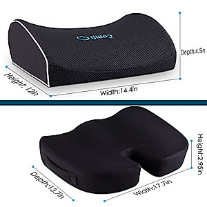 Coccyx Seat Cushion and Lumbar Support Pillow for Office Chair-Gel Infused,Orthopedic Car Seat Cushion Memory Foam Back Support Cushion for Lower Back Pain,Tailbone & Sciatica Pain Relief Black