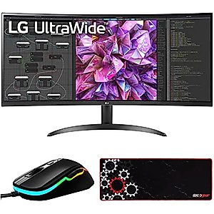 LG 34WQ60C-B 34" 21:9 Curved UltraWide QHD (3440 x 1440) PC Monitor Bundle with Deco Gear Wired Gaming Mouse and Deco Gear Large Extended Pro Gaming Mouse Pad