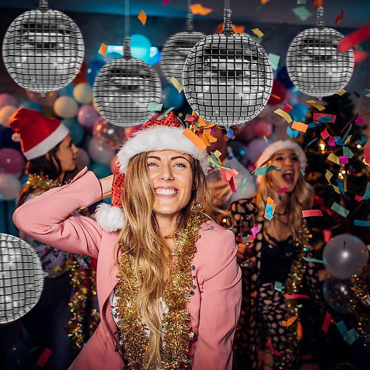 6 PCS Disco Ball Balloons Silver Disco Balloons 22 Inch Large 4D Round Metallic Mylar Foil Disco Balloons Party Supply Decorations for 70s 80s 90s Disco Themed Party Birthday Bachelorette Party