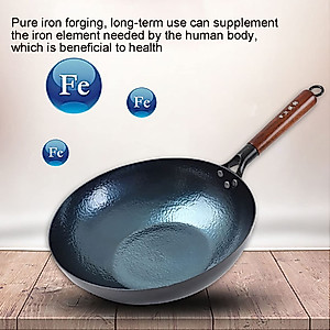 Chinese HandHammered Iron Woks and Stir Fry Pans, Flat Bottom wok，No Coating Non-stick, Suitable for all kinds of stoves (Diameter 30cm/11.81in)