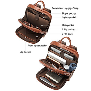 BOSTANTEN Genuine Leather Travel Weekender Overnight Duffel Bag＆ Mens Leather Backpack 15.6 inch Computer Backpack