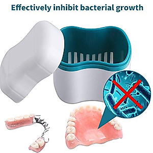Denture Bath Case with Basket Denture Bath Cleaning Box Container Soaking Cup Cleaner Retainer Case Holder for Dentures for False Teeth (B)
