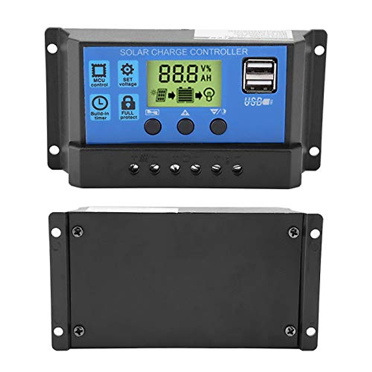 Solar Controller PWM 12V 24V Dual USB Solar Panel Battery Controller Regulator LCD Display 10/20/30A Overload Overcurrent Protection with Manual for Street Light (YJSS-20A)