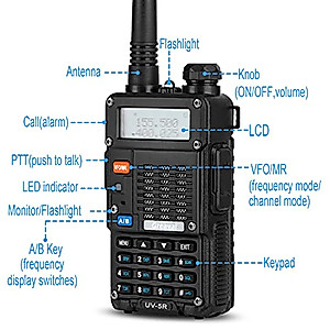 Ham Radio Walkie Talkie (UV-5R) UHF VHF Dual Band 2-Way Radio with Rechargeable Li-ion Battery Handheld Walkie Talkies Complete Set with Earpiece and Programming Cable (2 Pack)