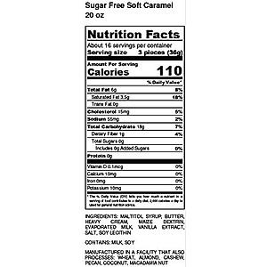 Taras All Natural Gourmet Caramel: Small Batch, Creamy & Individually Wrapped , Sugar Free 20 Ounce