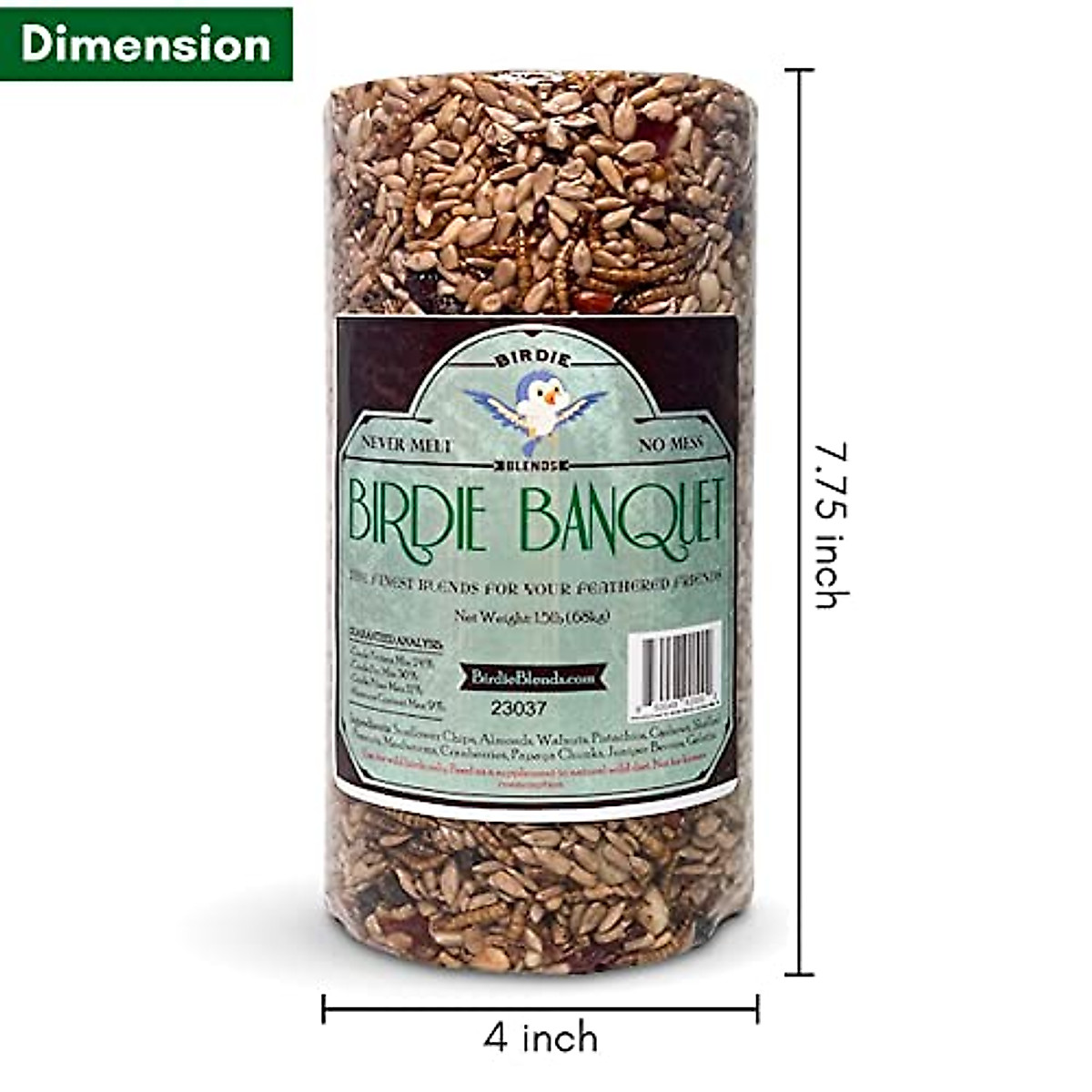 Birdie Blends Birdie Banquet Bugs, Nuts and Fruit Bird Seed 4" Cylinder for Wild Birds (2-Pack)