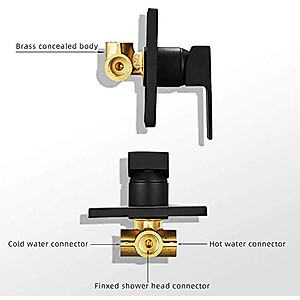 Heable Shower Faucet Set Matte Black, Bathroom Rainfall Shower System with Stainless Steel Shower Head Rain Shower Set, Single Function Shower Trim Kit with Rough-in Valve
