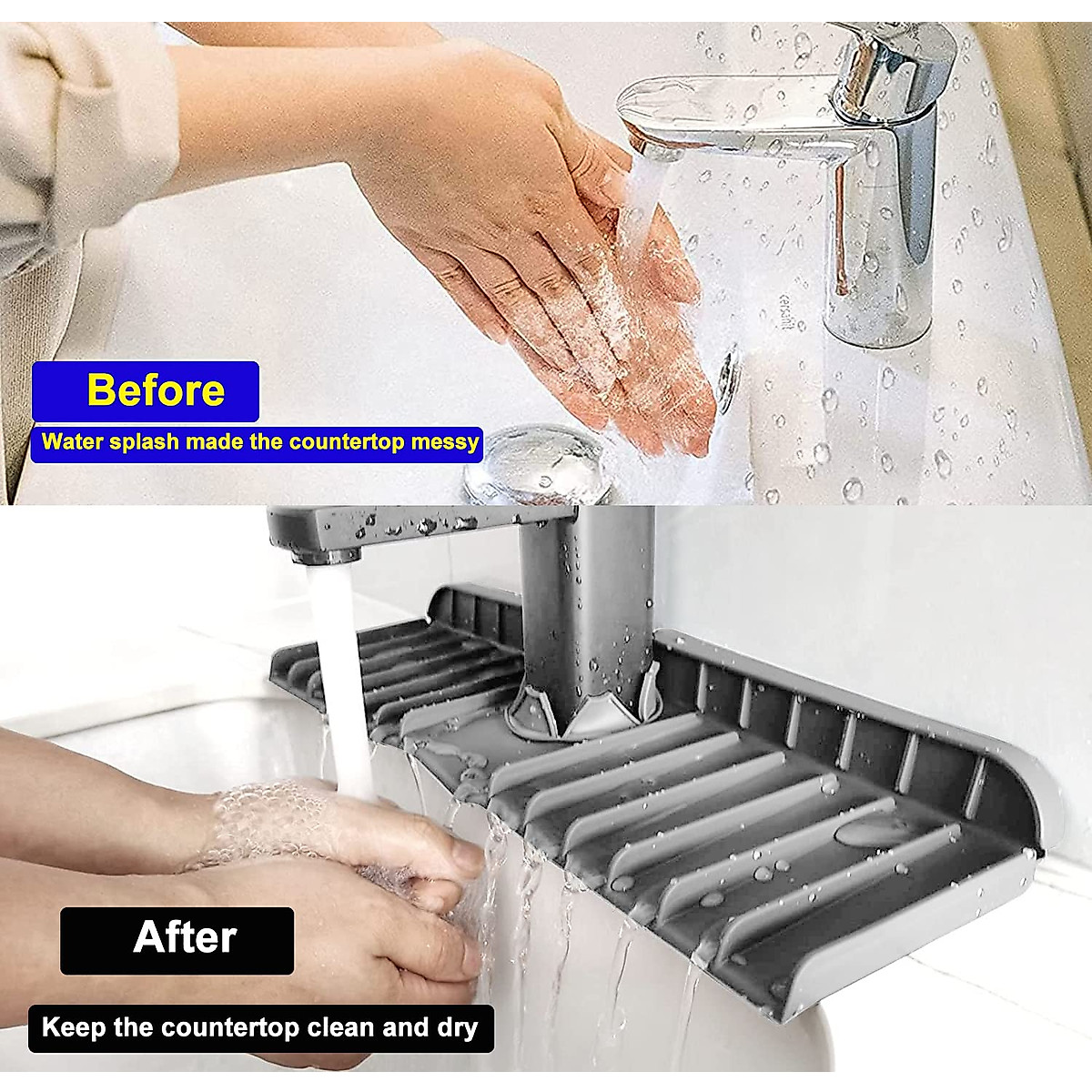 2Pack Silicone Faucet Handle Drip Catcher Tray, Hyjjlele Kitchen Guard Silicone Faucet Sink Handle Drip Catcher Mat, Bathroom Faucet Water Catcher Splash Guard, Drying Countertop Pad