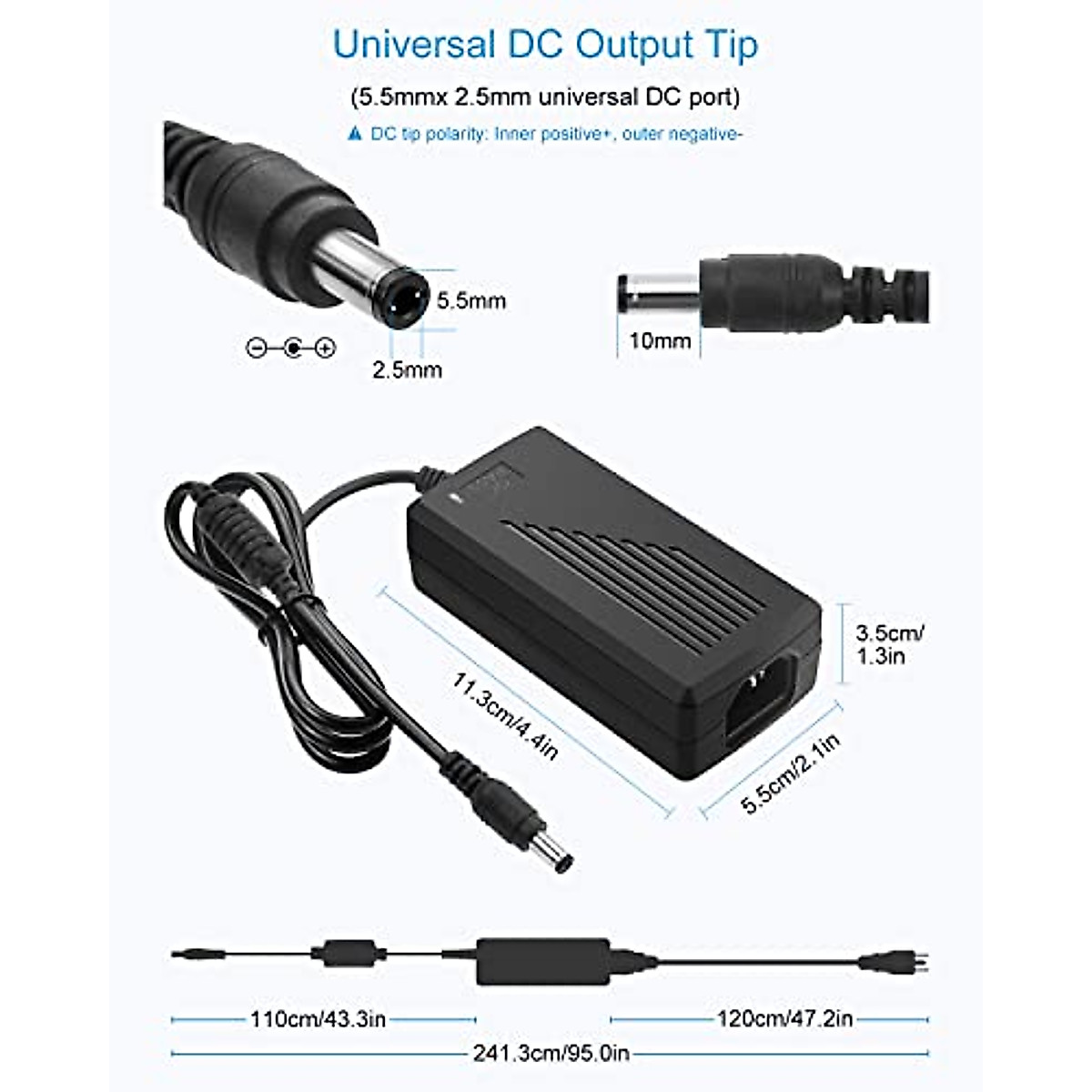 ALITOVE DC 12V 5A Power Supply Adapter Converter Transformer AC 100-240V Input with 5.5x2.5mm DC Output Jack for 5050 3528 LED Strip Module Light