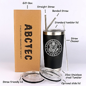 Abctec 20 oz US Army Black Double Wall Vacuum Insulated Stainless Steel Tumbler Travel Mug - Best Soldier Gifts for Women and Men, Gifts Present Ideas for Military Veteran