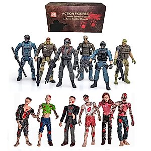 Ai-Fun 12PCS Action Figures Set, Special Force Soldier Figures, Fighting with Zombie Dead and Mercenary Figures Action Figures for Kids (Zombie and Mercenary)