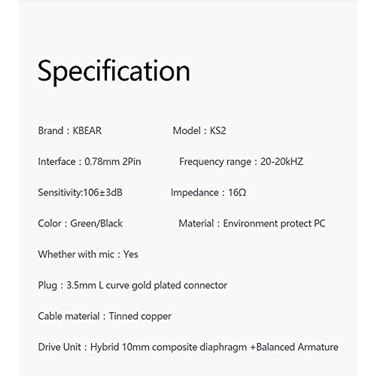 H HIFIHEAR KBEAR KS2 in Ear Monitors Earbuds, 1BA 1DD Stereo in Ear Earphones, HiFi IEM Headphone Headset Noise Cancelling Hybrid Earphone with Removable Cable for Running Walking (with mic, KS2 Cyan)