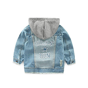 Abolai Baby Boys' Basic Denim Jacket Hoodie Button Down Jeans Jacket Top (5T(120#), Lightblue)