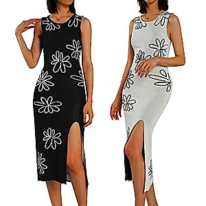 Women Knitted Mixi Dress Print Knit Bodycon Y2k Dress Hollow Out Midi Dresses 2022 Summer Beach Dress E Girl Streetwear (Black, S)