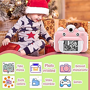 Barchrons Instant Print Digital Kids Camera 1080P Rechargeable Kids Camera for Girls Video Camera with 32G SD Card Gift for 6-12 Years Old Girls Boys
