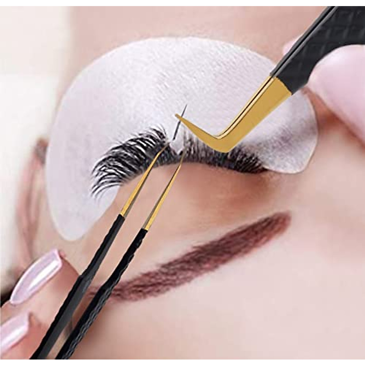 HADIZ Set of 4 Fiber Tip Diamond Grip Eyelash Extensions Tweezers Japanese Stainless Steel Lash Tweezer(Black)